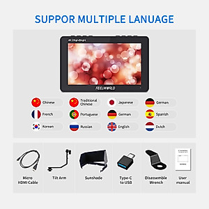 FEELWORLD 5.5 Inch 1600Nit Camera Field Monitor Ultra Bright 4K HDMI Video Monitor Touch Screen DSLR Monitor F970 External Install F5PROX