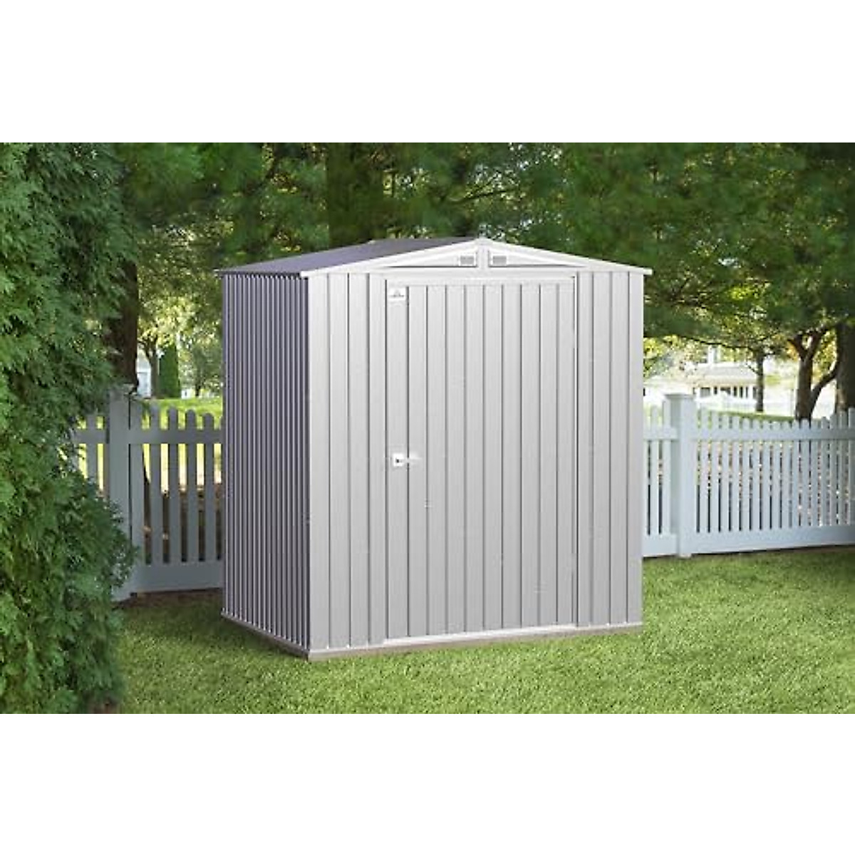 Arrow Shed Elite 6' x 6' Outdoor Lockable Gable Roof Steel Storage Shed Building, Silver