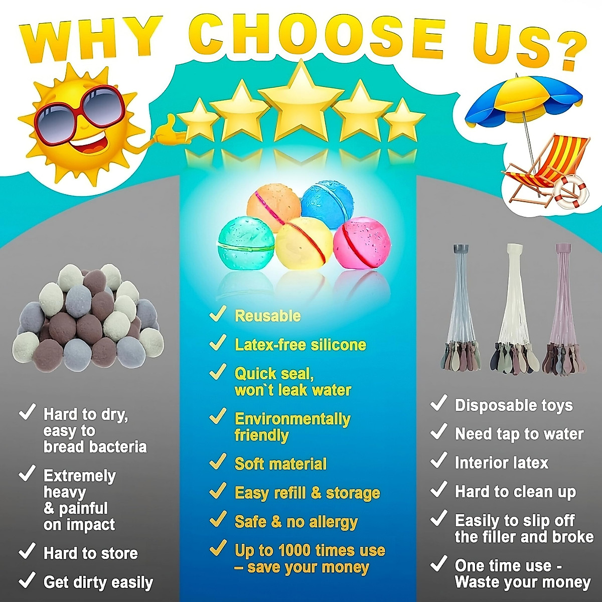 ARSHY 6 PCs Reusable Magnetic Hot Water Balloons, Refillable Aqua Bomb Splash Balls Self Sealing Quick Fill, Silicone Outdoor Toys for Kids, Adults outside Games Summer Fun Party Pool Fight