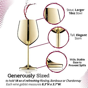 Gusto Nostro Stainless Steel Wine Glass - 18 oz Unbreakable Gold Wine Glasses for Travel, Camping and Pool - Fancy, Unique and Cute Portable Metal Wine Glass for Outdoor Events, Picnics (Set of 2)