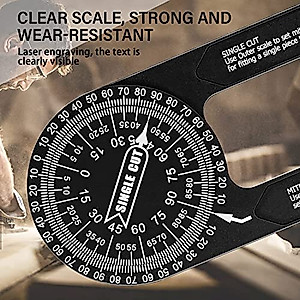 Aluminum Miter Saw Protractor | 7-Inch Rust Proof Angle Finder Featuring Precision Laser Engraved Scales with 360 Degree Rotation Function (One, Black)