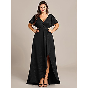 Ever-Pretty Women's Plus Size A-line V Neck Maxi High Low Winter Fall Ball Gowns Party Dresses Black US18