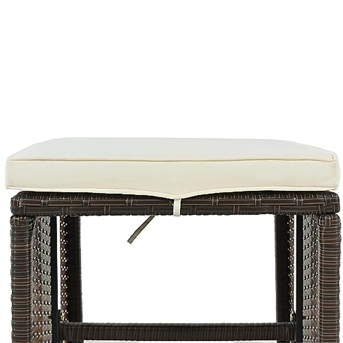 Merax 11-Piece Patio Furniture Set, All-Weather PE Wicker Dining Table Set with Wood Tabletop, Foldable 6 Chairs and 4 Stools, Space-Saving Design, Brown Rattan Beige Cushions Zippered