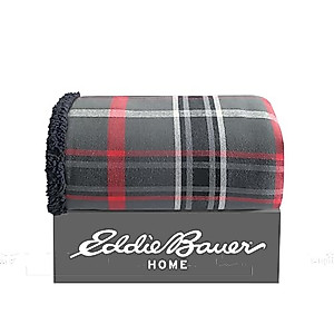 Eddie Bauer - Throw Blanket, Cotton Flannel Home Decor, All Season Reversible Sherpa Bedding (Winslow Charcoal, Throw)