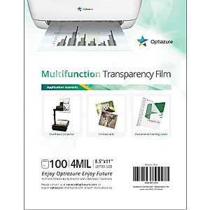 Optiazure Transparency Film, Overhead Projector Film for Laser Jet Printer and Copier, Letter Size 100Pack Sheets