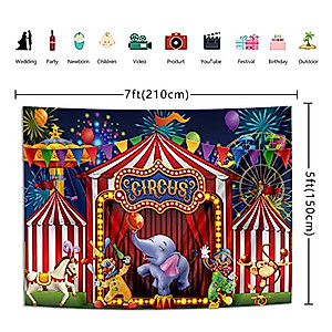 GYA Red Circus Backdrop Amusement Park Tents Stratus Playground Carnival Carousel Kids Boy Girl 1st First one Birthday Party Background Photo Baby Shower, 7x5FT(width 210cm x Height 150cm)
