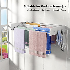 ZMBESUP 【Upgrade】 Laundry Drying Rack, 40" Drying Rack Clothing Wall Mounted,Foldable, 5 Aluminum Rods with 6 Hooks, Space-Saving White Collapsible Drying Racks Hanger for Laundry Bathroom