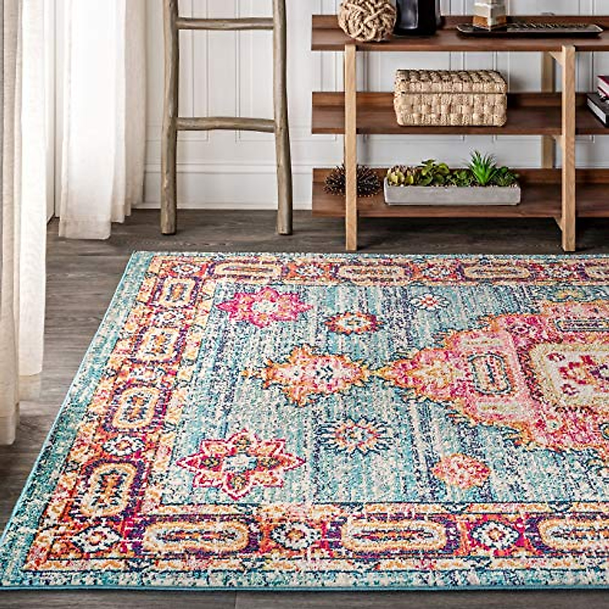 JONATHAN Y BMF100A-8 Bohemian Flair Boho Vintage Traditional Medallion Indoor Area-Rug Floral Easy-Cleaning High Traffic Bedroom Kitchen Living Room Non Shedding, 8 ft x 10 ft, Blue/Red