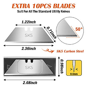 DIYSELF 1 Pack Box Cutter Retractable | Utility Knife Box Knife Retractable with 10 Blades | Exacto Knife Razor Knife | Box Opener for Cardboard, Carton | Cutter Knife | Cuchillas de Trabajo (Pink)