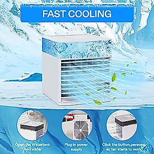 Personal Air Conditioners Portable AC Mini Air Conditioner for Office Dorm Room,Small AC Desktop Air Cooler Fan with Humidifier,3 Speed,7 Color light