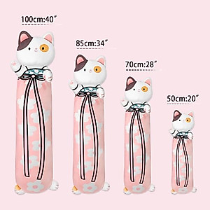 Terbaik Long Cat Plush Pillow, Cherry-Blossom, 20 in, Kawaii Cat Stuffed Animal Body Pillow for Girls, Boys, and Girlfriend - Soft & Fluffy (Pink)