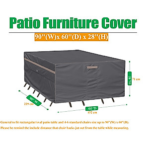 Garden Balsam Heavy Duty Waterproof Patio Furniture Covers,Fade Resistant Outdoor Table and Chair Covers Rectangular 90"Wx 60"D x 28"H Dark Grey