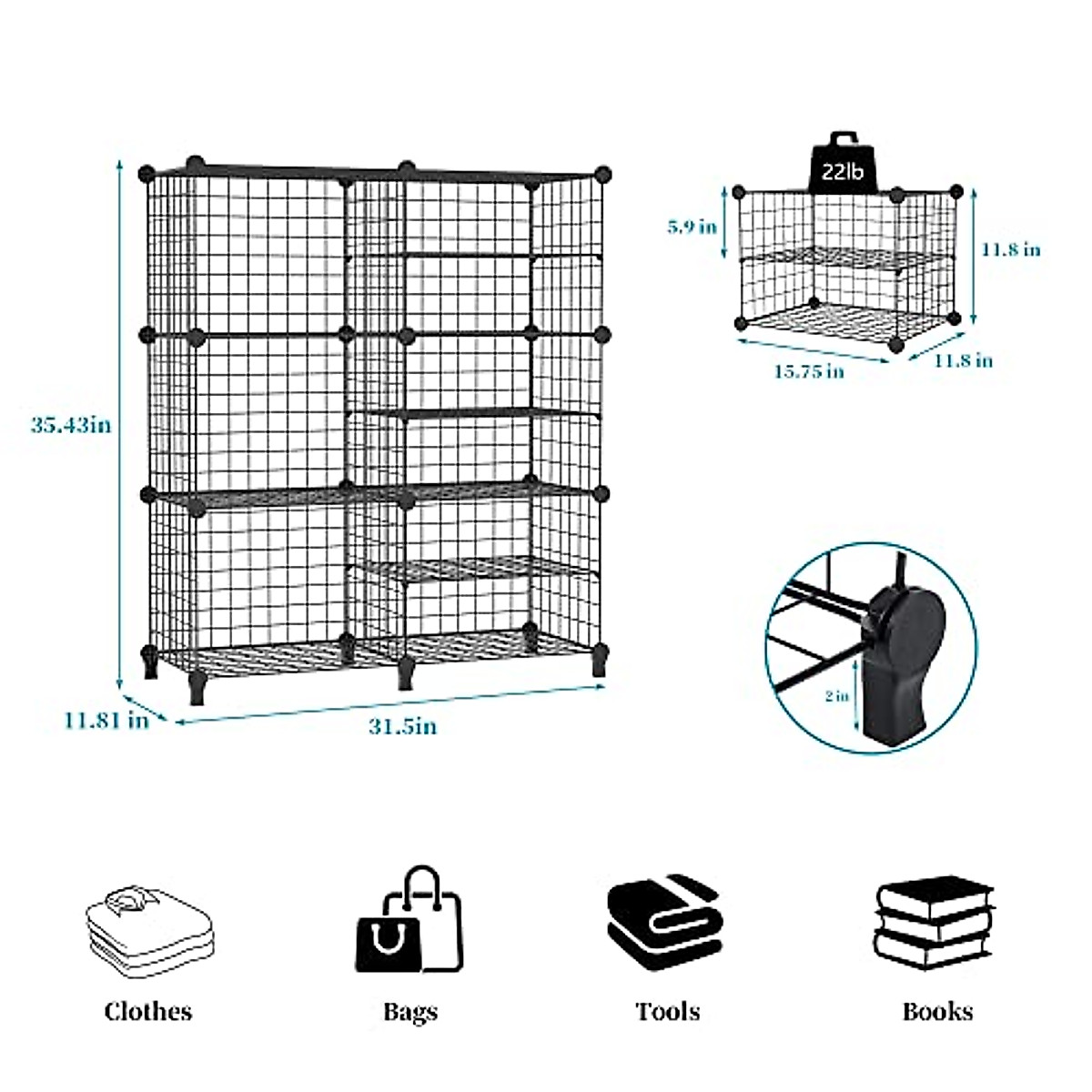 GIMTRR Closet Organizers and Storage, 3 * 6 Cubes Metal Wire Storage Shelf, Modular Cabinet Portable Bookcase for Bedroom, Bathroom, Office, Black