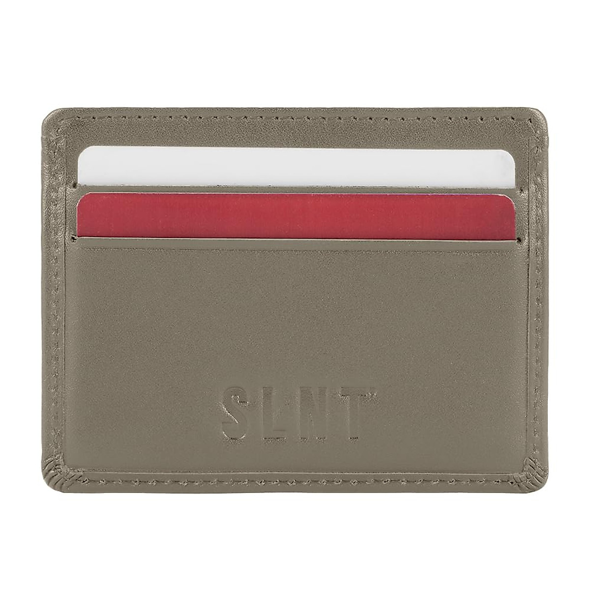 SLNT Napa Top Grain Leather RFID & NFC Signal Blocking Simple Card Wallet - Contains 4 Credit Card Slots and 1 Center Pocket - Clean, Sleek, Stylish Design - Slim and Lightweight Profile (Light Grey)