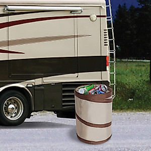 Smart Design Spiral Pop Up Trash Bin with Open Top - Easy to Clean Design - for Recyclables, Garbage, Paper Clutter, Trash Bin - Home - 9.5 x 13 Inch - Beige with Dark Brown Trim