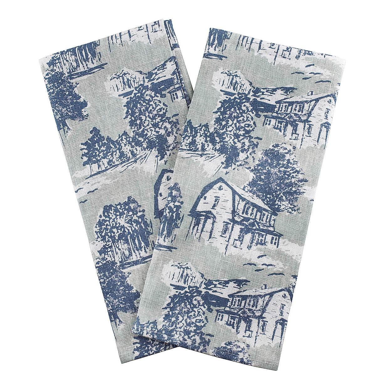 KitchenVIA Red Chicken Co. Linen Tea Towel Set - Rustic Farmhouse Pattern, Soft and Durable for Kitchen Cleaning and Dining