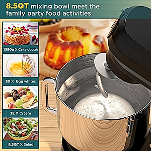 COOKLEE 6-IN-1 Stand Mixer, 8.5 Qt. Multifunctional Electric Kitchen Mixer with 9 Accessories for Most Home Cooks, SM-1507BM, Nero Nemesis Black