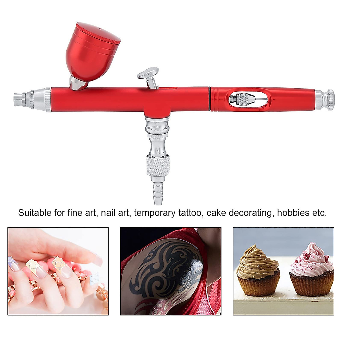Paint Spray Pen Multi-Purpose Dual Action Feed Airbrush Kit Spray Air Brush Gun Tattoo Nail Tool 0.3mm (Red)