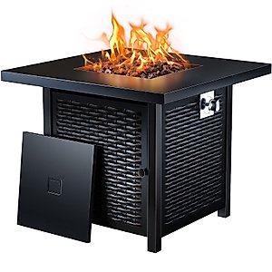Ciays Propane Fire Pits Table 32 Inch Outdoor Gas Fire Pit, 50,000 BTU Steel Fire Table with Lid and Lava Rock, Add Warmth and Ambience to Gatherings and Parties on Patio Deck Garden Backyard,Black
