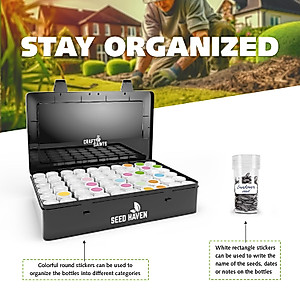 Seed Storage Box, Opaque Light Proof Seed Organizer Storage Box with 60 Transparent Bottles & Labels, Seed Storage Organizer, Seed Box, Seed Storage Box, Seed Packet Organizer, Seed Container