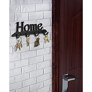 Cast Iron Decorative Wall Organizer Hooks - Home Decor Key Rack - Four Hanging Hooks - Hat Hooks, Bag, Coat Rack, Towel Hook, Accessories (12” x 6” x 1.5”)