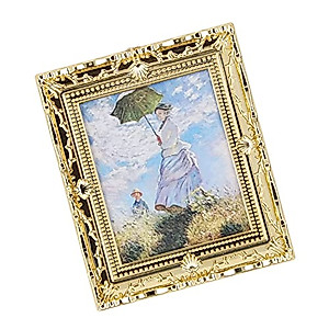 CUTULAMO Miniatures Oil Painting, Exquisite Acrylic Beautiful Miniatures Art Painting High Light Transmission for Girls for 1:12 Miniature Doll House(Umbrella Girl)