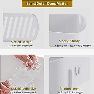 SUNFICON Shower Caddy Adhesive Bathroom Shelf Organizer Wall Mounted Storage Rack No Drilling Shower Shelf Bath Essentials Shampoo Spice Holder 2 Clear Adhesives for Shower Room Bathroom Kitchen White