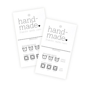 Handmade Care Instruction Tags | 30 Pack | 2 x 3" inches Tags | Handmade Care Cards | Material Care Instructions for Homemade Materials | White and Black Design