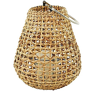 The Novogratz Metal Handmade Decorative Candle Lantern with Glass Holder and Handle, 13" x 13" x 16", Brown