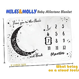 Miles&Molly Baby Monthly Milestone Blanket Boy, Girl |New Baby Boy Gift, Nursery Decor Baby Shower | Newborn Baby Month Blanket | Baby Growth Chart, 60x40