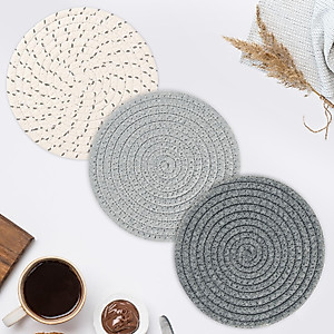 MAQIHAN Woven Trivets for Hot Dishes - 3 Pcs Hot Pot Pads for Table Large Trivets Set Kitchen Dish Plate Dinner Mat Modern Cotton Round Woven Trivet Placemats Pot Holders Protector for Bowls