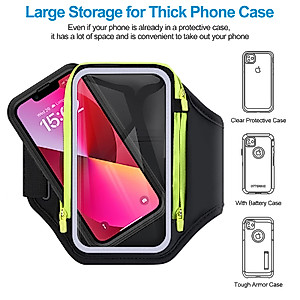 6.8'' Arm Band for Phone for Running, Running Gear Essentials for Thick Phone Case, Running Phone Holder Armband Bag for iPhone 15 14 13 12 11 Pro Max Galaxy with Car Home Key Zipper Earphone Pocket