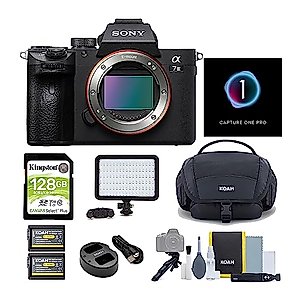 Sony Alpha A7 III E-Mount Interchangeable Lens Mirrorless Camera with Full Frame Sensor Bundle with Led Light Panel, Camera Bag, 128 GB Memory Card and Camera Accessories (6 Items)