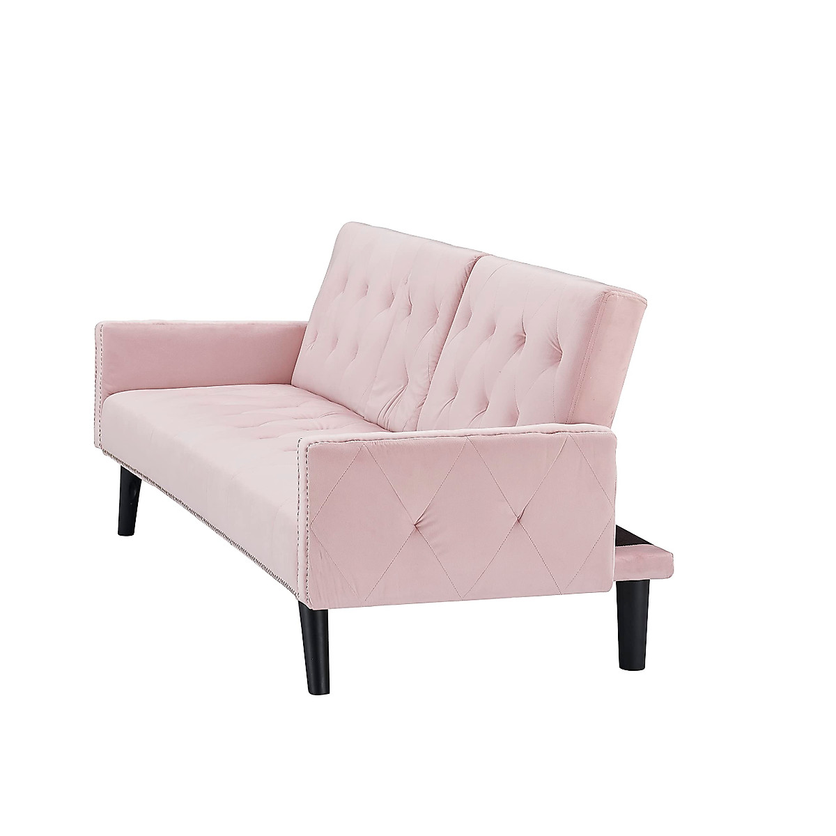 WINWOL Convertible Sofa Bed Products Faux Leather Upholstered Modern Convertible Folding Futon Sofa Bed Foldable Sofa Bed Metal Legs, 2 Cupholders (Pink)