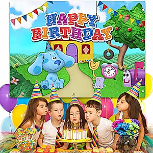 DELETO 7×5Ft Blue Dog Happy Birthday Backdrop Decorations Birthday Party Supplies Cute Blue Cartoon Puppy Banner (84" x 60")
