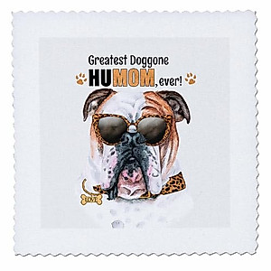 3dRose Funny Bulldog in Sunglasses for The Greatest HuMOM Mothers Day - Quilt Squares (qs-379196-5)