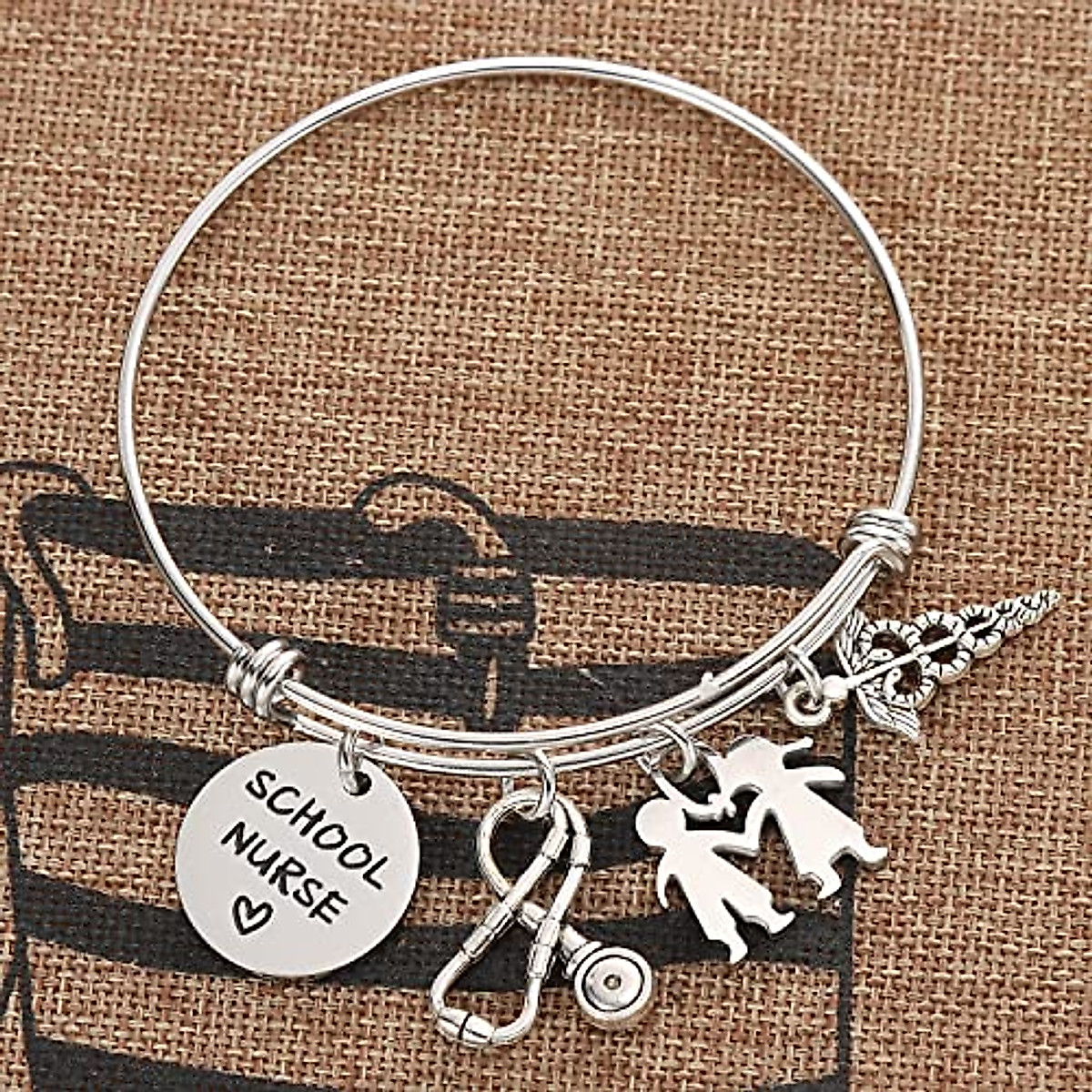 Kivosliviz School Nurse Appreciation Gifts Bracelet for Women School Nurses Week Gift Graduating Nursing Bangle Ornament Thank You Registered School Nurse Jewelry