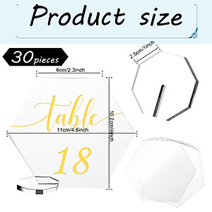 30 Pcs Gold Acrylic Wedding Table Numbers with Stand Printed Clear Acrylic Table Number Stand Table Number Signs for Wedding Reception Event Party Dining Room(Hexagonal)
