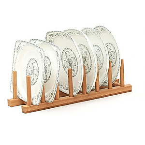 NONGSHAR 8-Slots Bamboo Wooden Plate Racks Dish Stand Holder Kitchen Storage Cabinet Organizer for Dish / Plate / Bowl / Cup / Pot Lid / Cutting Board (8 Slots-2 Pack, bamboo texture)