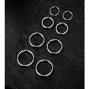 Tornito 8Pcs 18G Stainles Steel Clicker Ring Seamless Lip Nose Daith Cartilage Helix Tragus Hoop Ring
