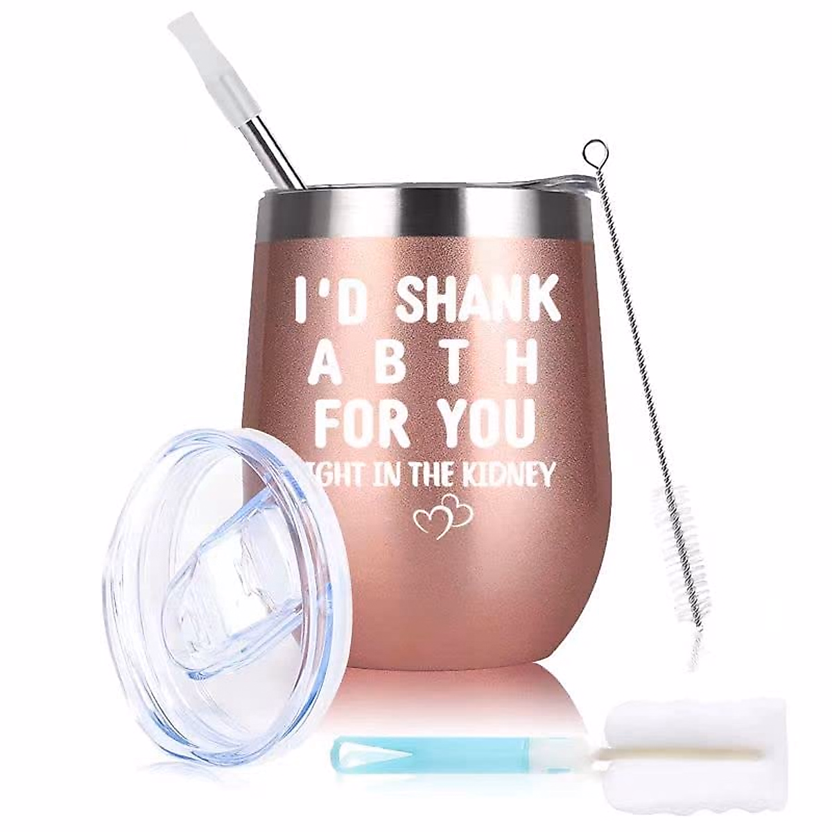 BeBeiZi 12 oz Stainless Steel Wine Tumbler, I'd ShankAB For You Right In The Kidney, Vacuum Insulated Wine Tumbler with Straw and Lid, Gift for Women Wife Birthday Mom, Wife, Sister, Daughter