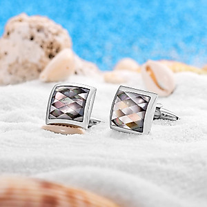 HAWSON Cufflinks for Men Gift Box Packing, Handmade Classic Mother of Pearl Silver Cuff links for Men’s French Shirt, Personalized Gifts Accessories for Men