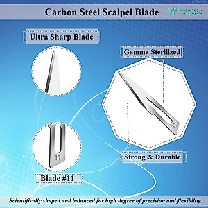 100 Pcs Box Surgical Sterile Blades #11 Made of High Carbon Steel With Stainless Steel Scalpel Handle Knife #3 Graduated Use for Biology Lab Anatomy, Cutting, Med Student, Sculpting, Repairing