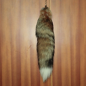 Fosrion 15-16in Authentic Swift Fox Tail Fur Clip On Handbag Accessories Key Chain Ring Hook Tassels Natural Color Grassland Fox Vulpes Velox Cosplay