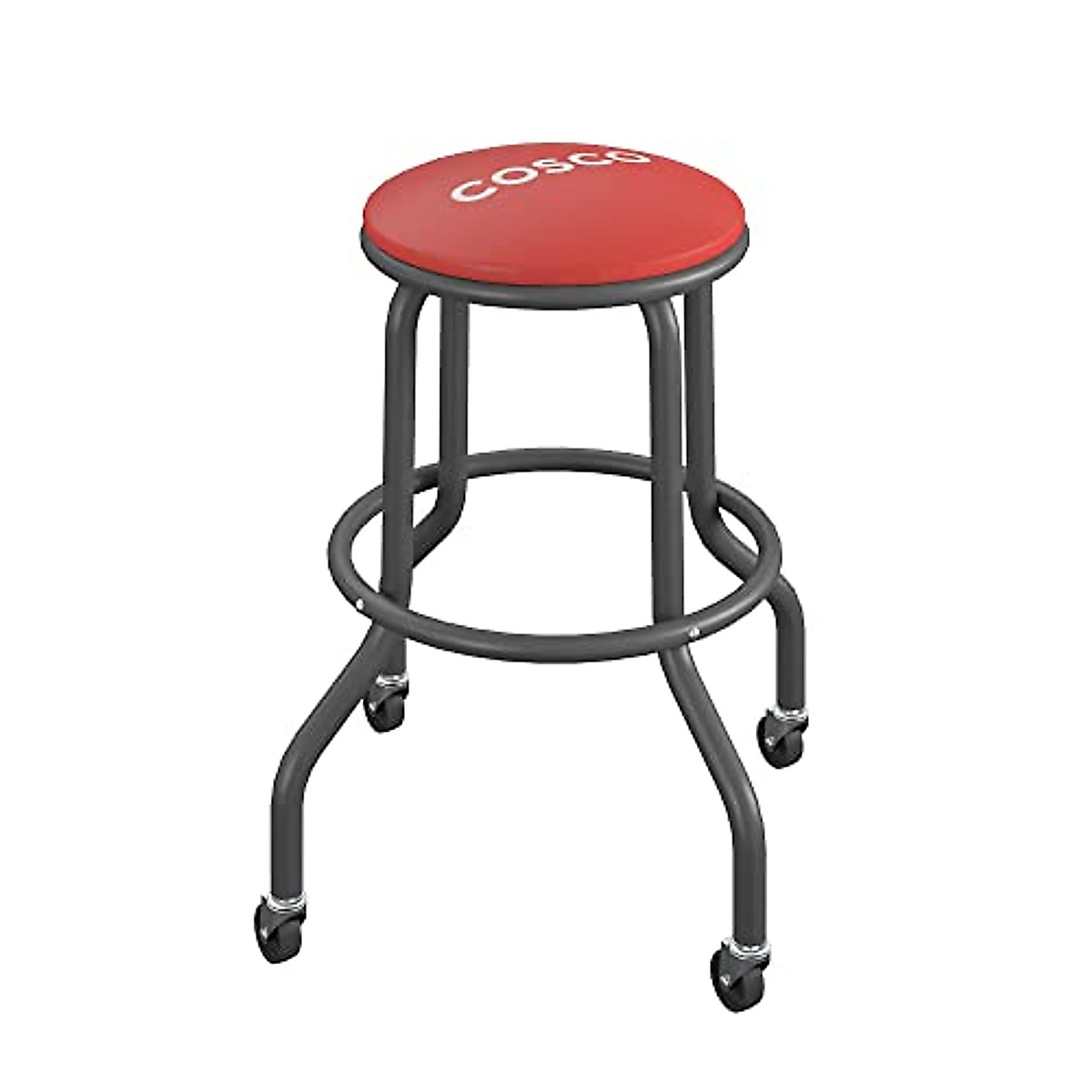 CoscoProducts COSCO All Steel, Vinyl Work Seat with Rolling Casters, 300lb Weight Capacity