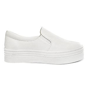 EpicStep Women's White Casual Simple Slip-On Mid Heels Thick Soles Platform Shoes Low Fashion Sneakers 7 M US