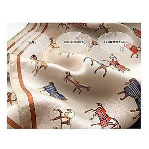 Tim & Tina Square 100% Mulberry Silk Hair Scarf Head Sleeping Wrap Satin Head Scarf for Women (S2 Horse (Cream Coloured))