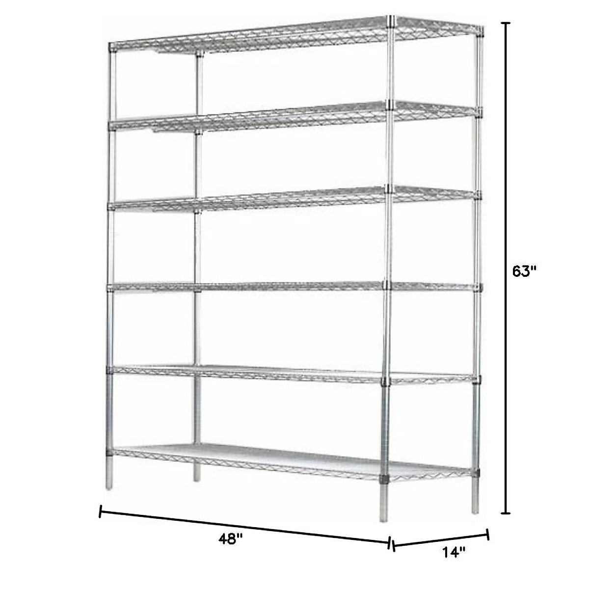 Omega 14" Deep x 48" Wide x 63" High 6 Tier Chrome Starter Shelving Unit