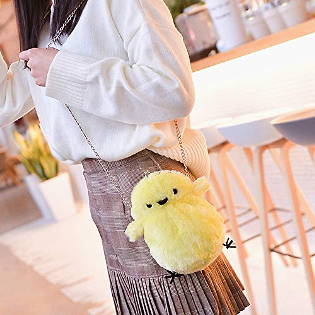 Techcircle Cute Chick Purse Crossbody Fluffy Fur Coin Wallet Chain Pouch-Yellow