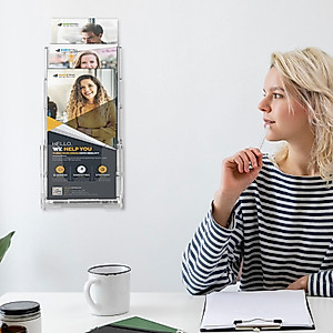 MaxGear Acrylic Brochure Holder, 4-Inch Wide 3 Tier Brochure Display Stand Clear Literature Holder Premium Acrylic Pamphlet Holder Multi Pocket, Wall Mount or Counter Top Use(2 Pack)